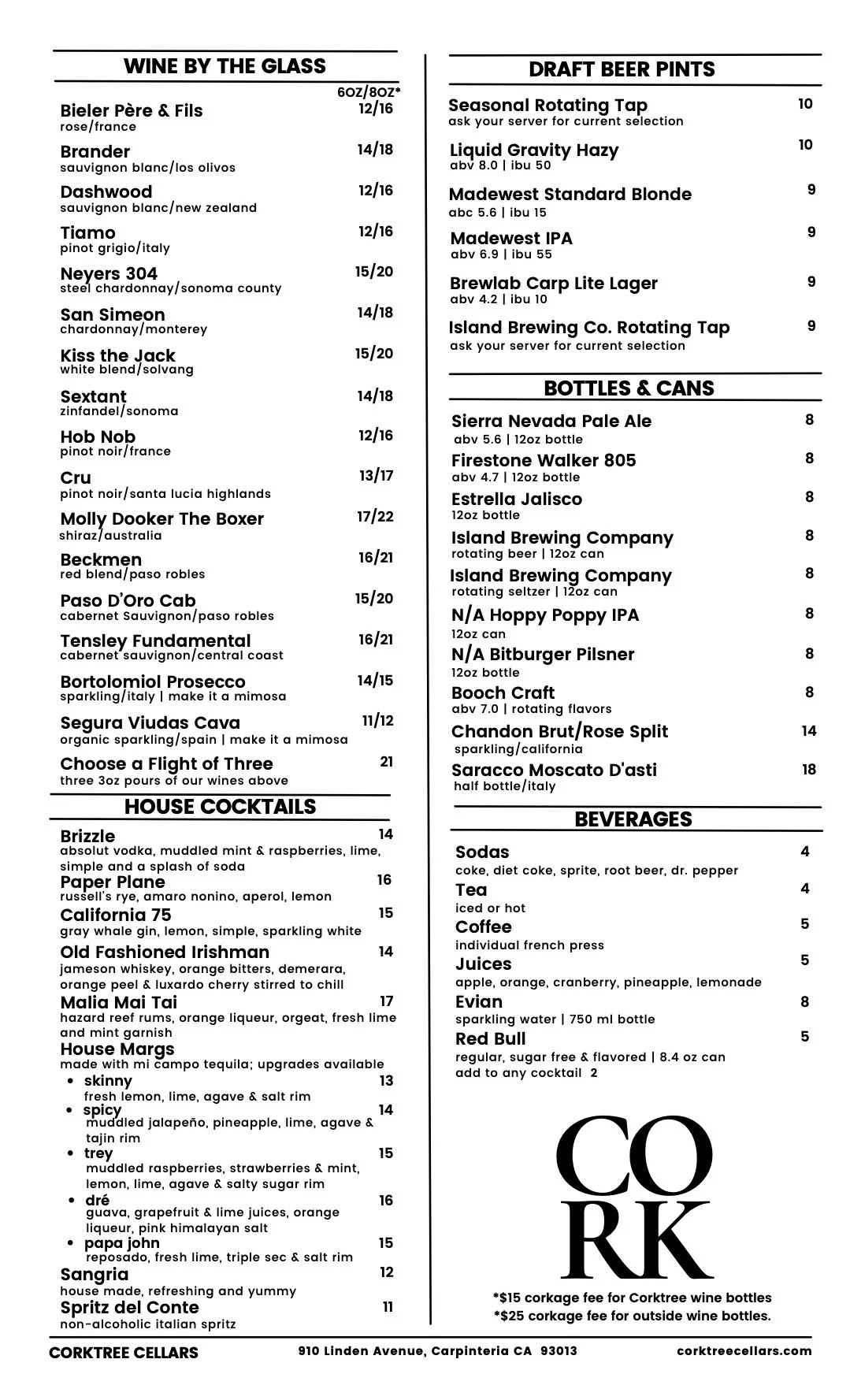 Menu — Corktree Cellars