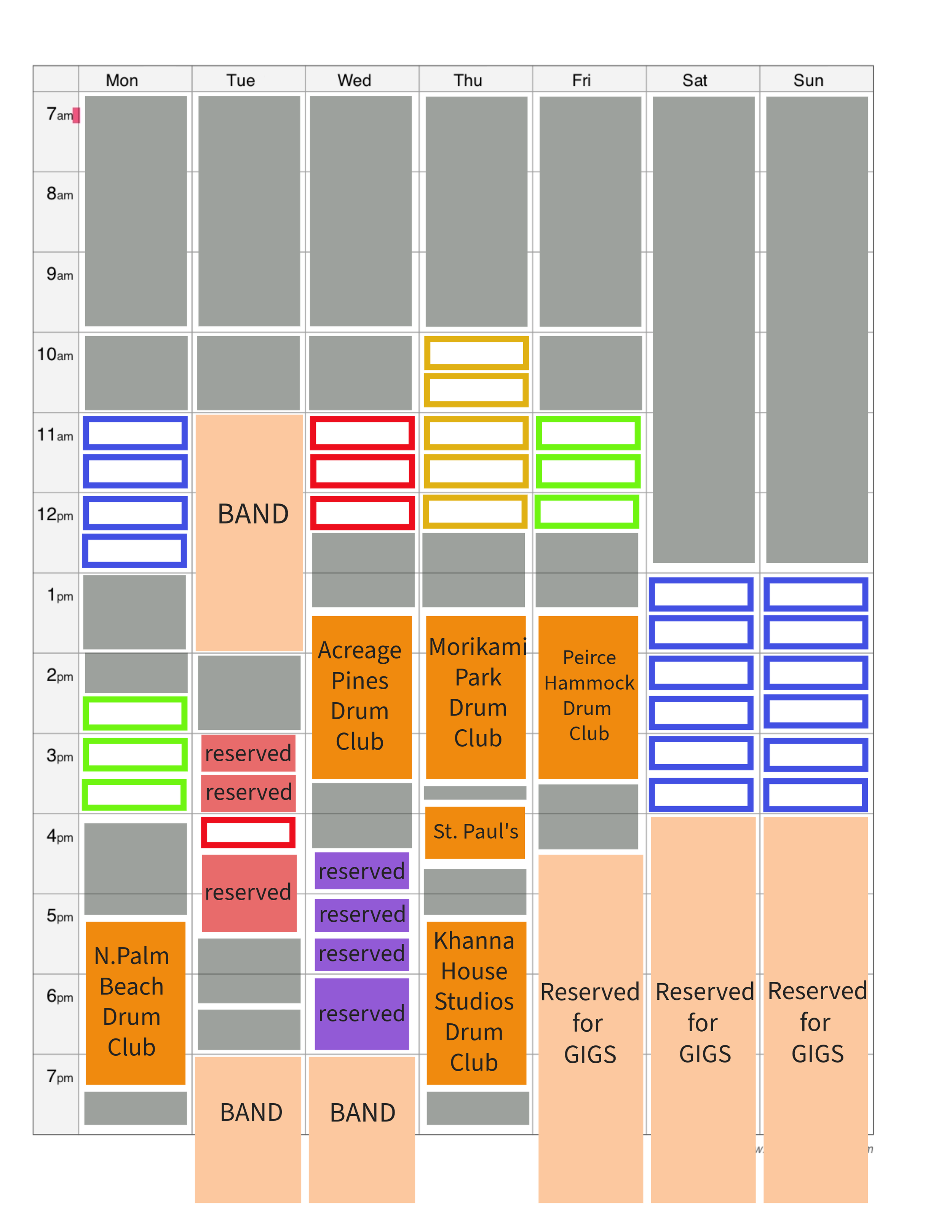 Joe's Availability Chart — Getz Arts
