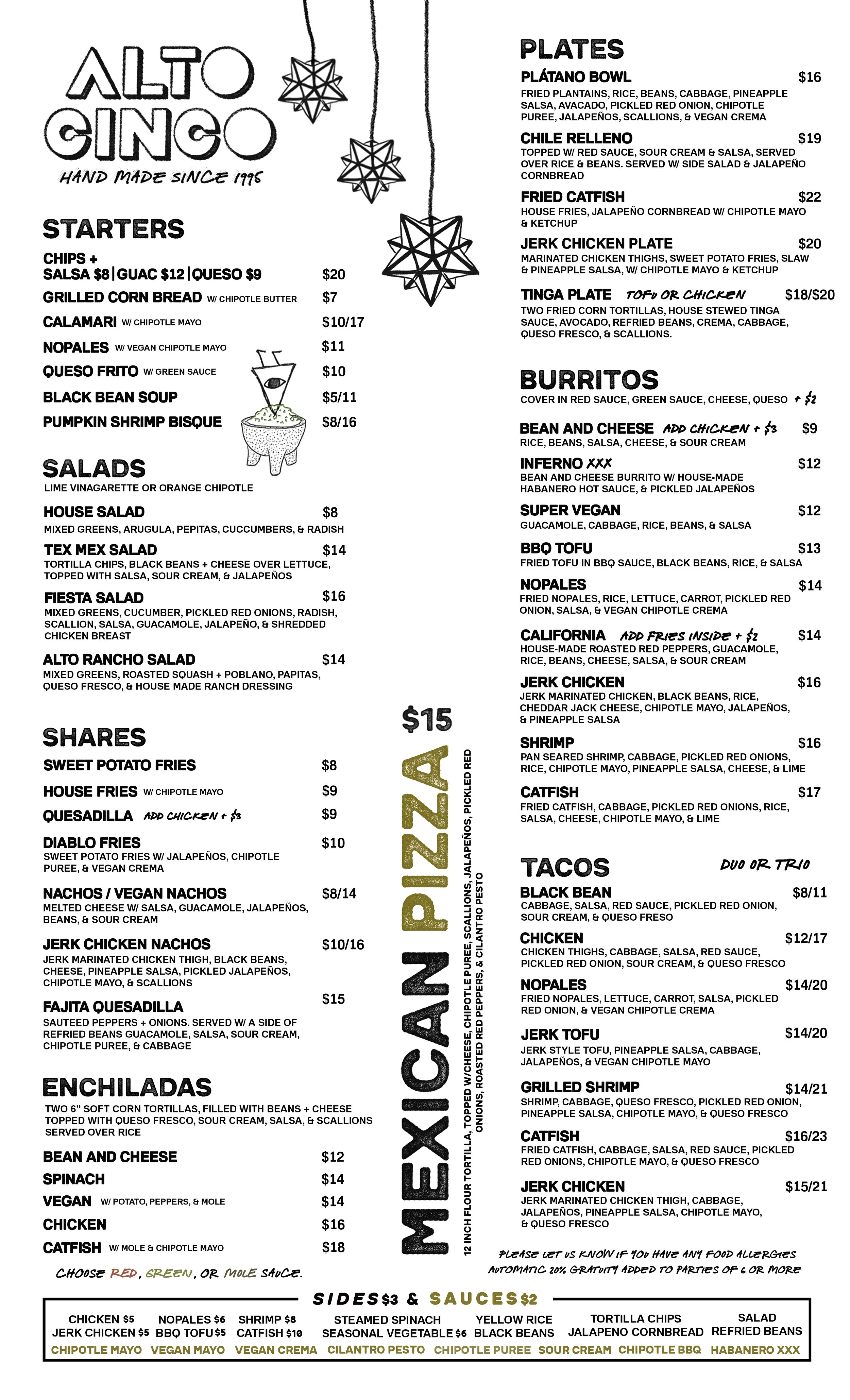 DINE IN MENU — Alto Cinco