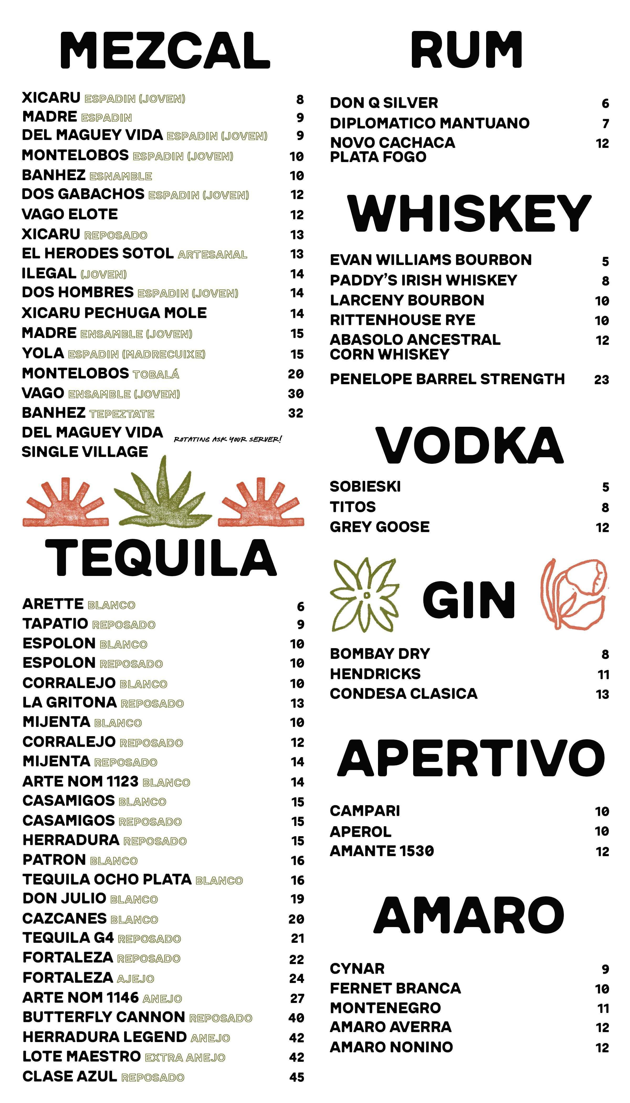 WINE AND SPIRIT MENU — Alto Cinco