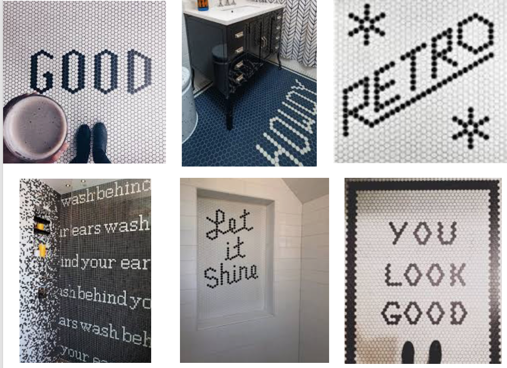 penny tile with typography/week four one room challenge - A Life Unfolding