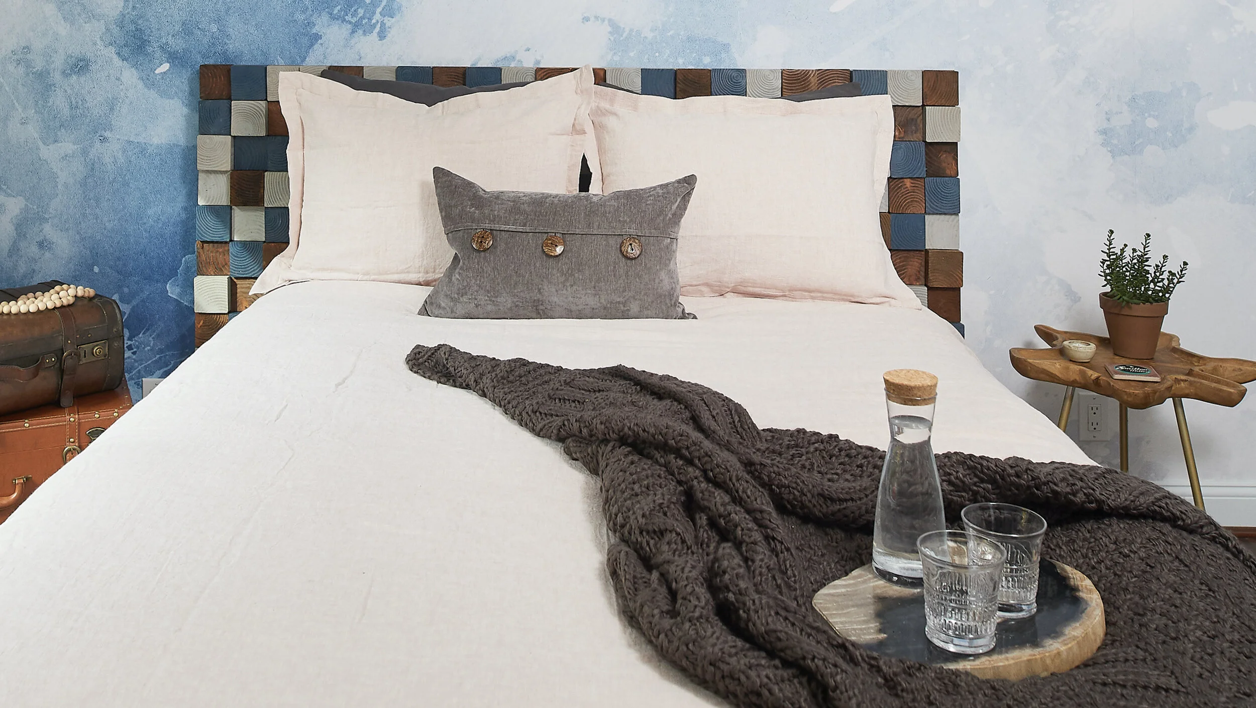 Wood block Headboard DIY - A Life Unfolding