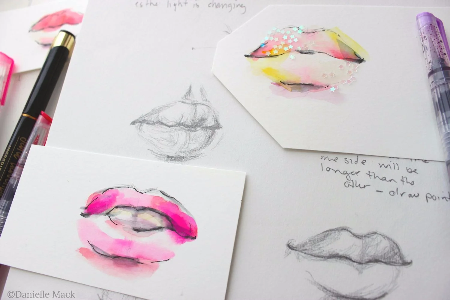 Watercolor Lips Tutorial & How to Draw Lips in 3/4 View + Worksheet ...