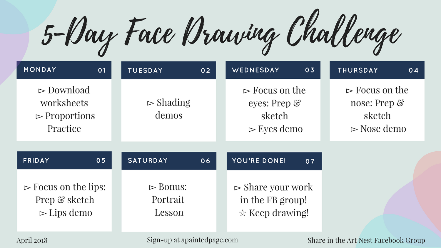 5-Day Face Drawing Challenge | Sign-up Today! — A painted page