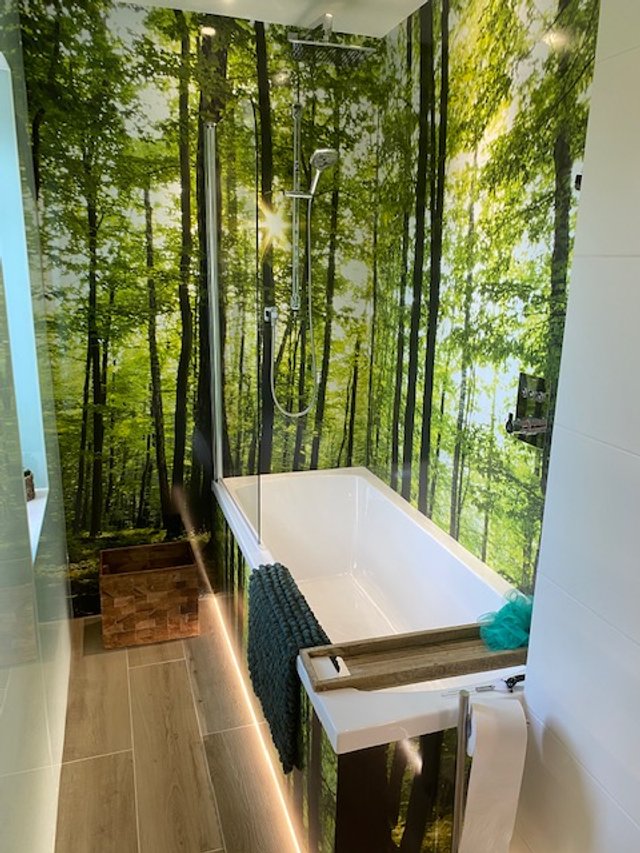 Sunlit Forest bathroom theme — Showerscape