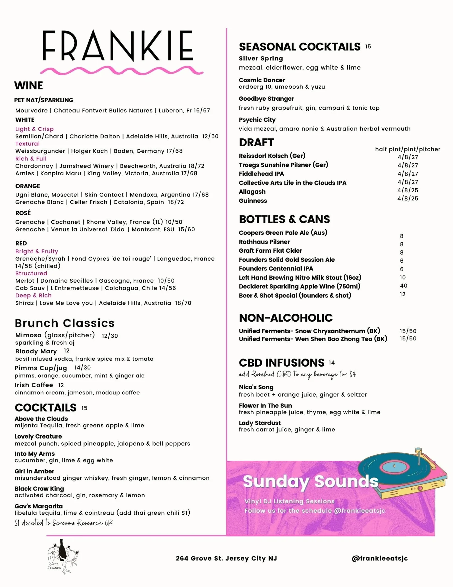 Menu — Frankie Jersey City
