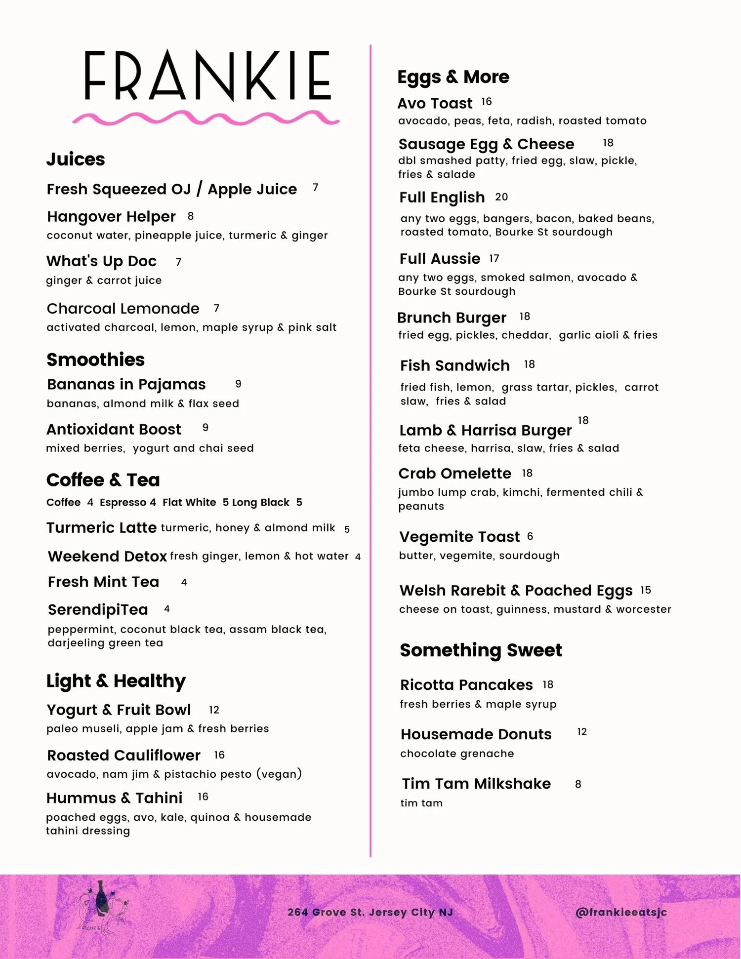 Menu — Frankie Jersey City