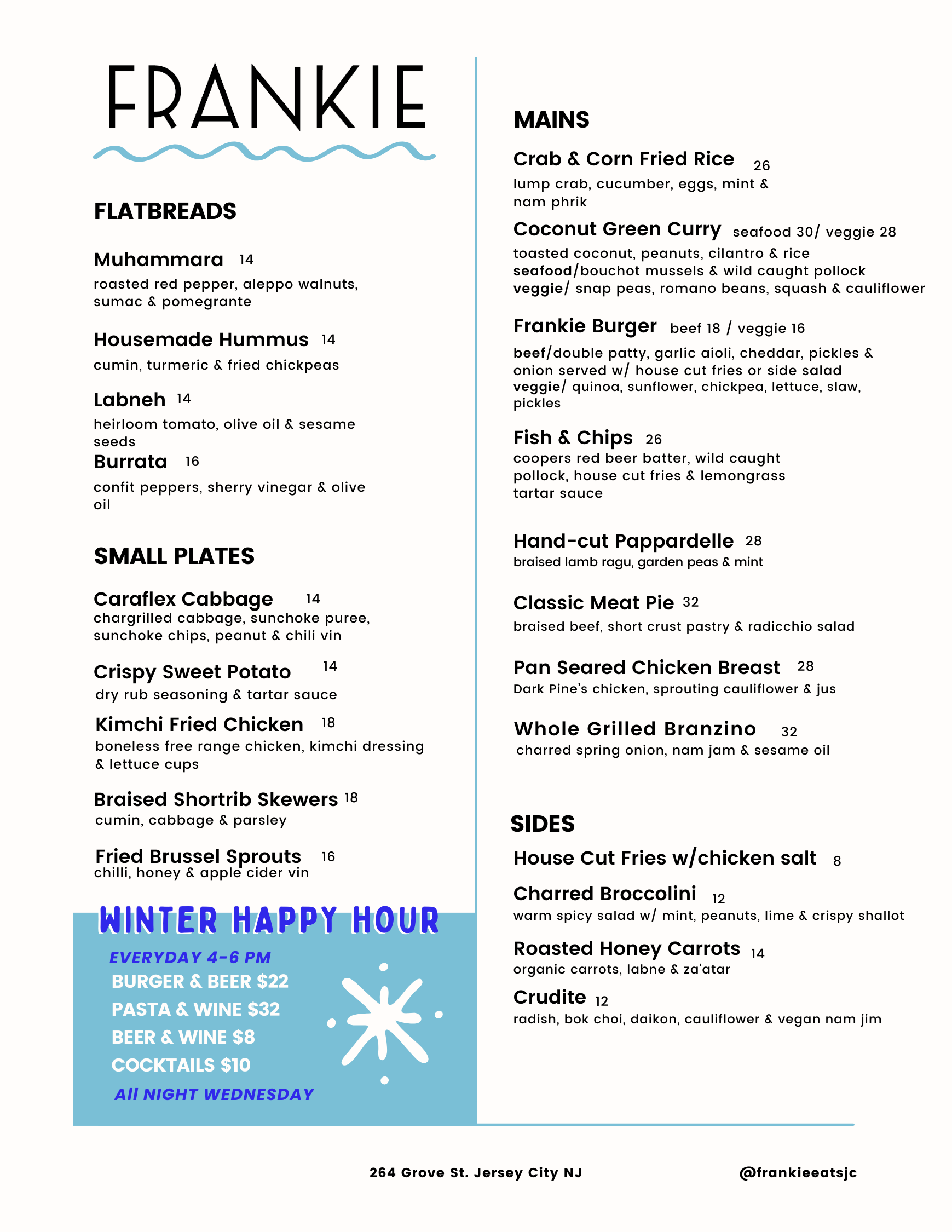 Menu — Frankie Jersey City