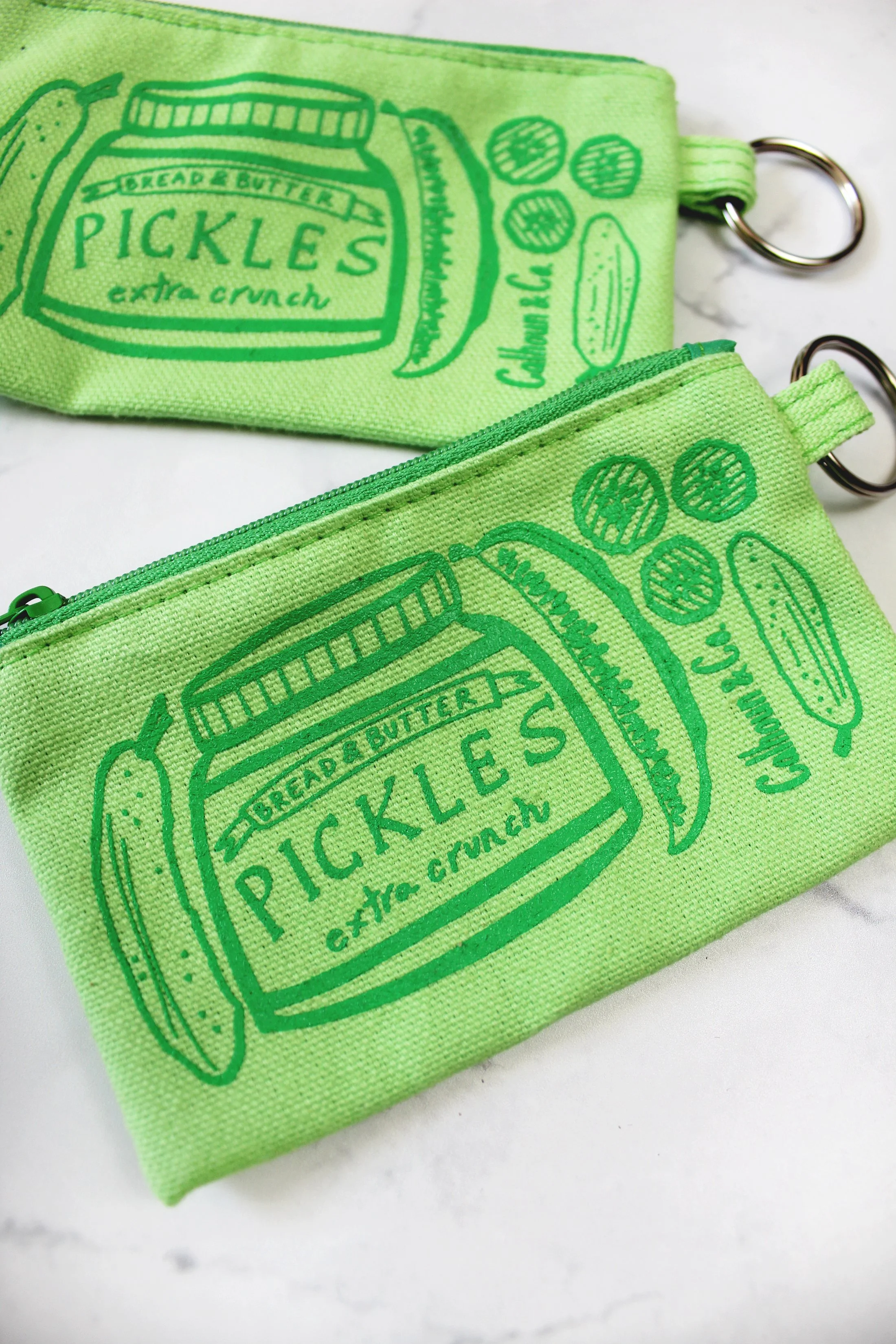 PICKLES SCREEN PRINTED ZIPPER CARD POUCH WITH KEYRING Calhoun Co 