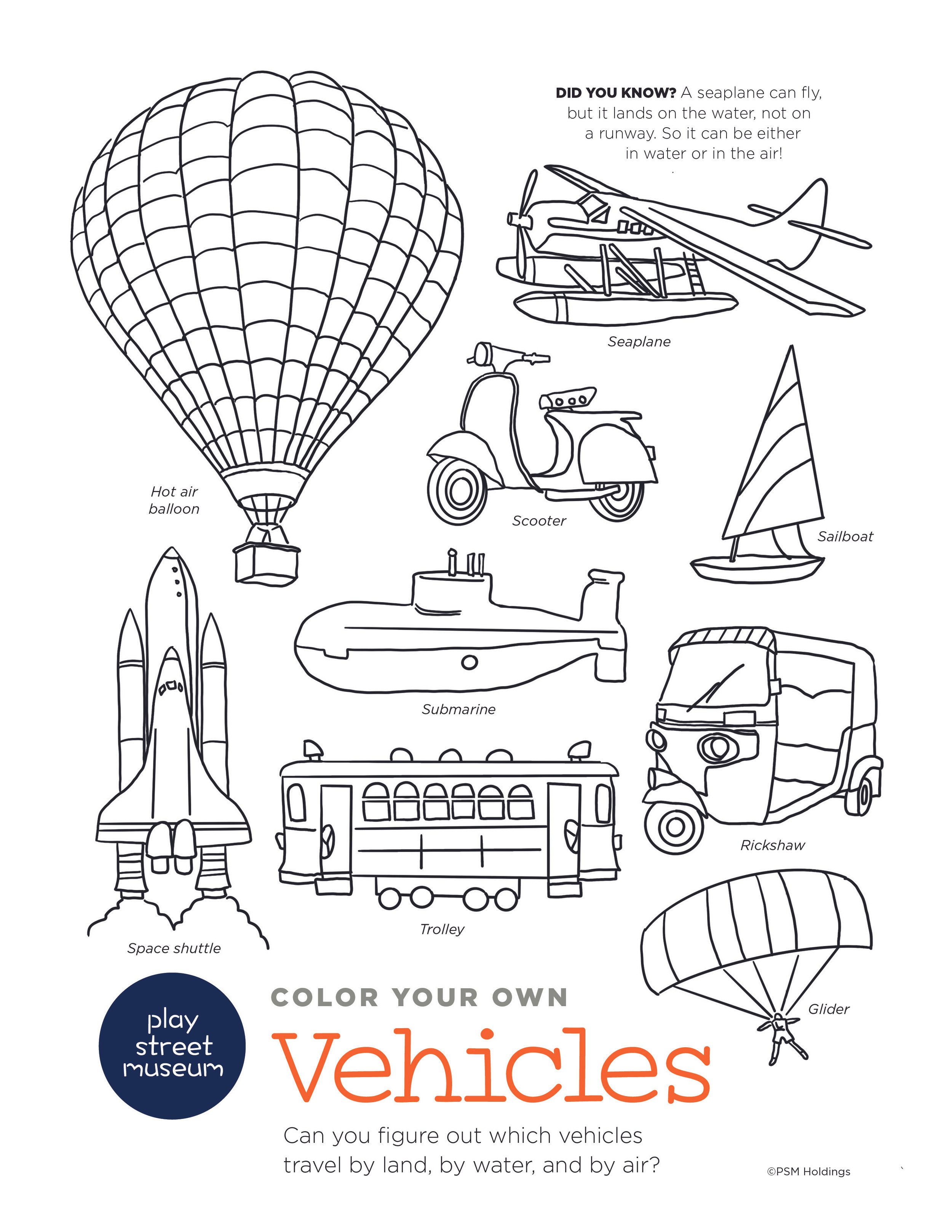 On the Go Vehicles Coloring Page — Play Street Museum
