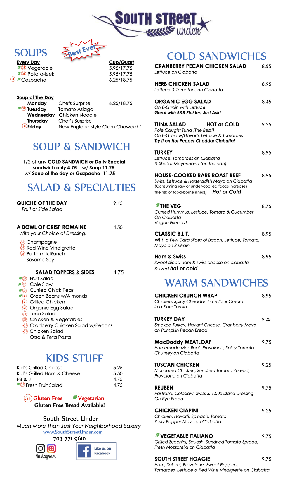 Deli Menu — South Street Under