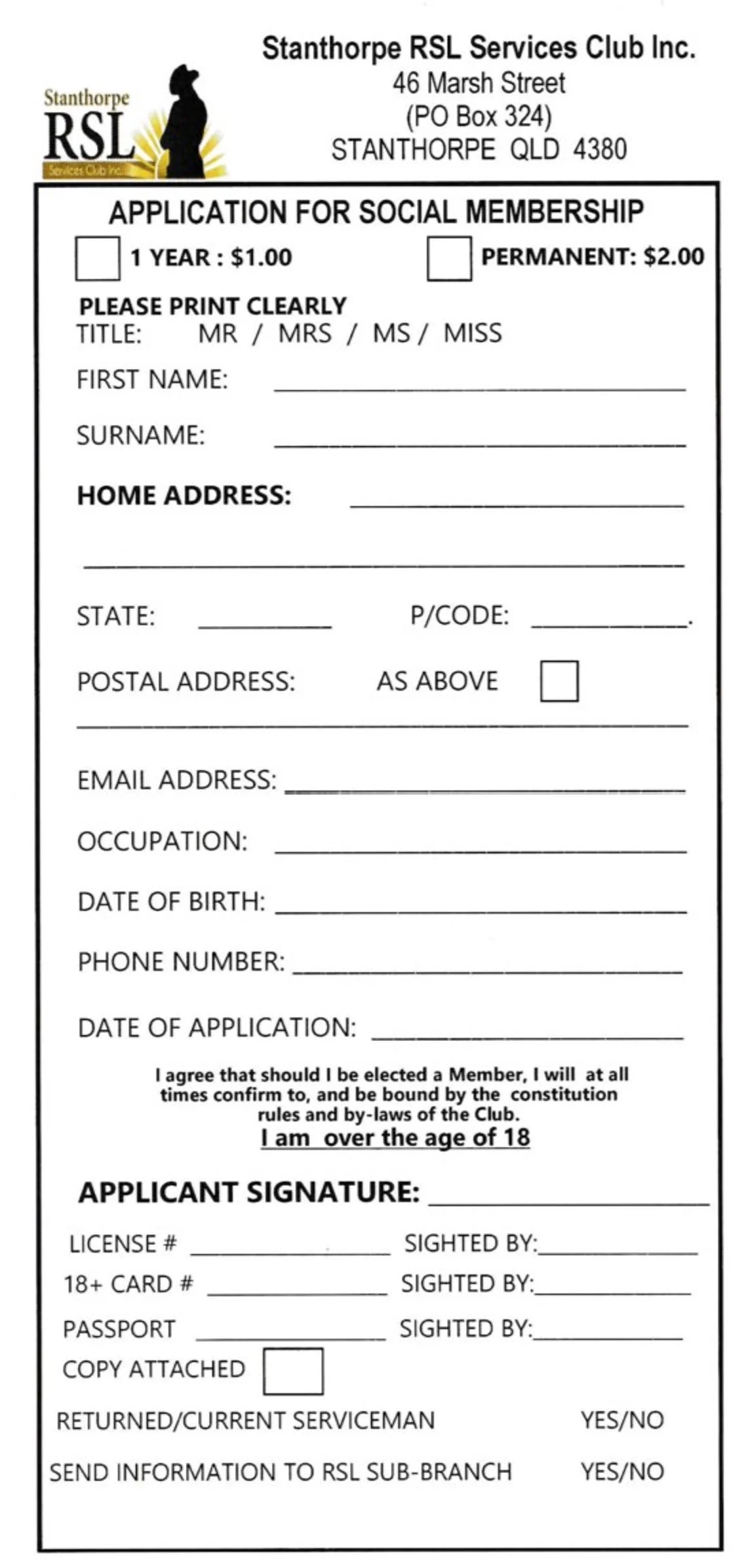 Membership — Stanthorpe RSL Services Club