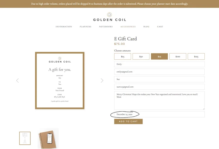 How to Order a Gift Card — Golden Coil