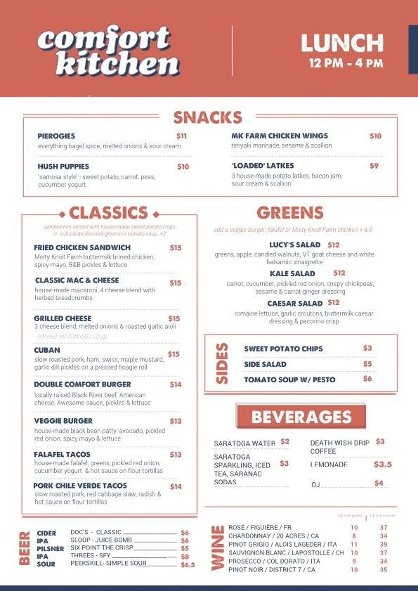 Menu — Comfort Kitchen