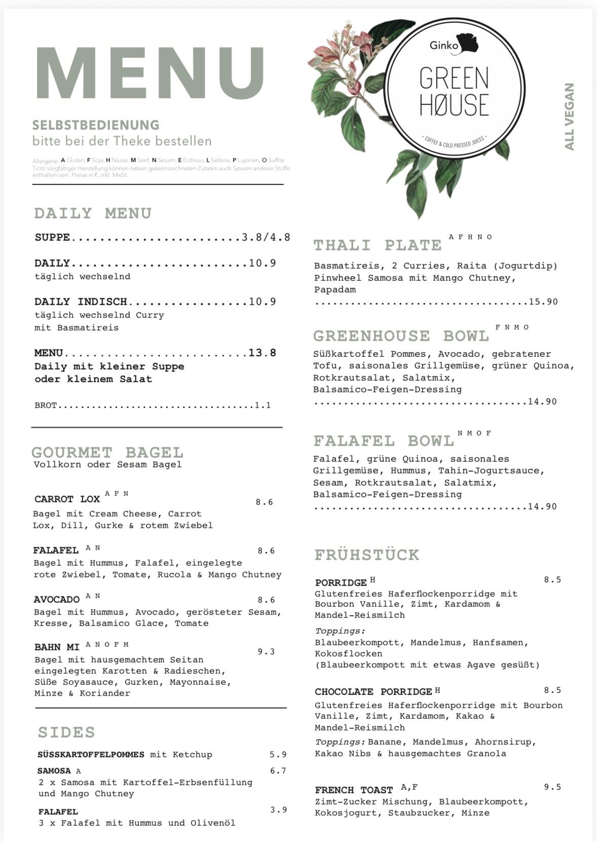 Menu — Ginko Greenhouse - Graz