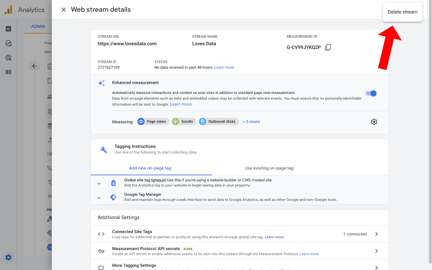 Deleting a Data Stream in Google Analytics 4 (GA4)