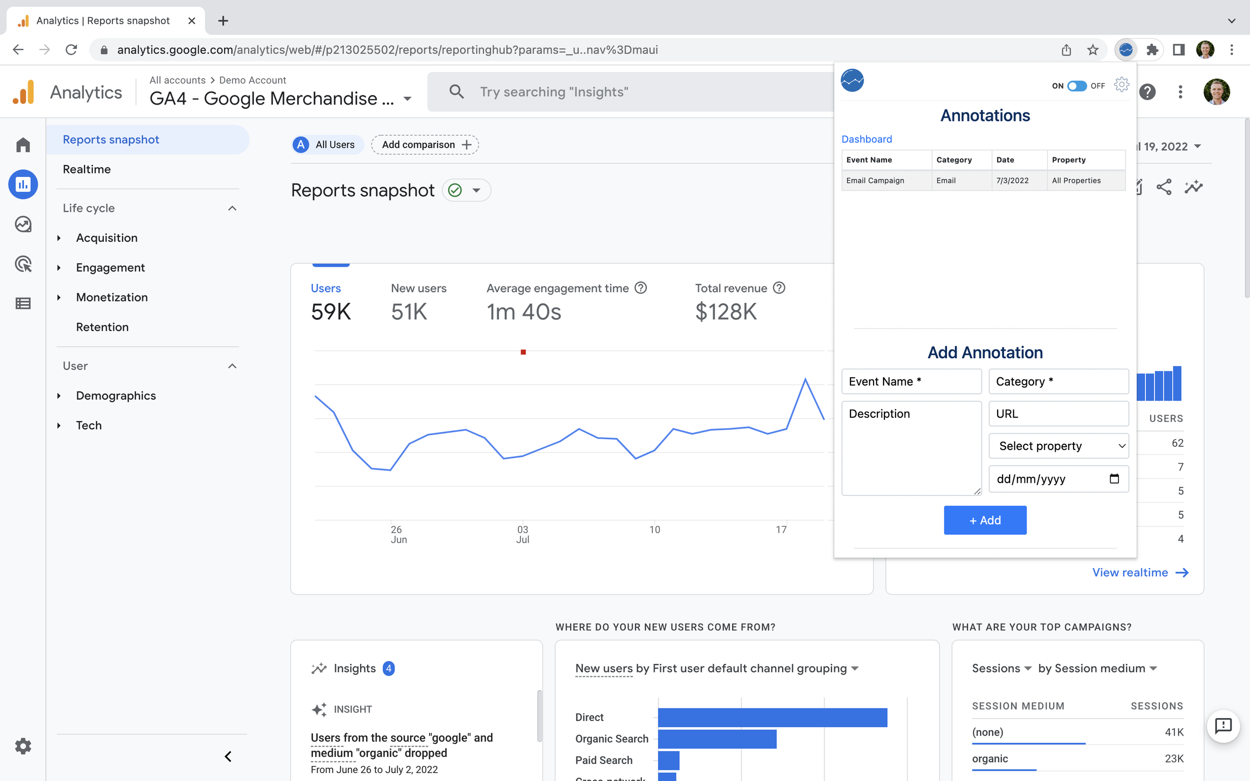 Using annotations in Google Analytics to add context