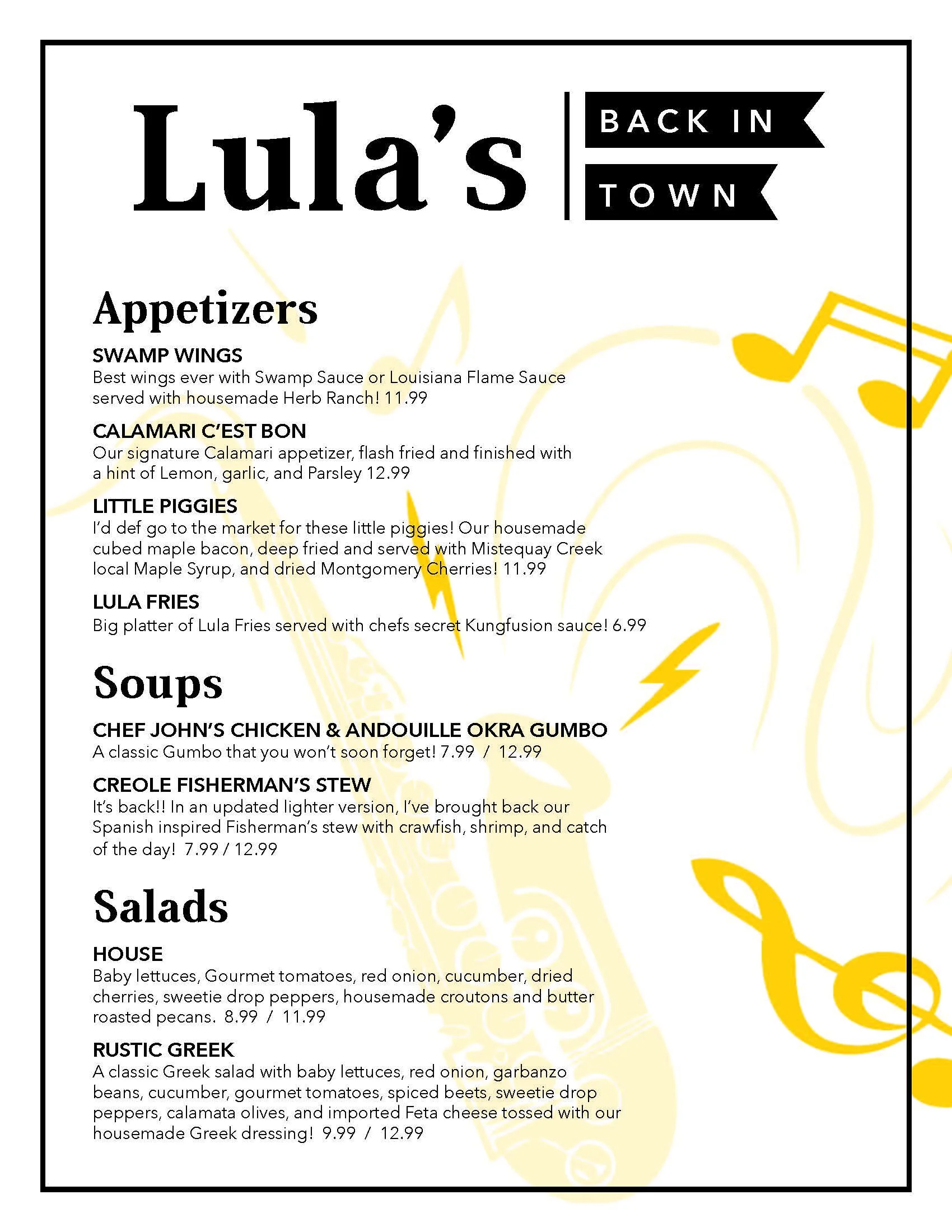Menu — Lula's Louisiana Cookhouse