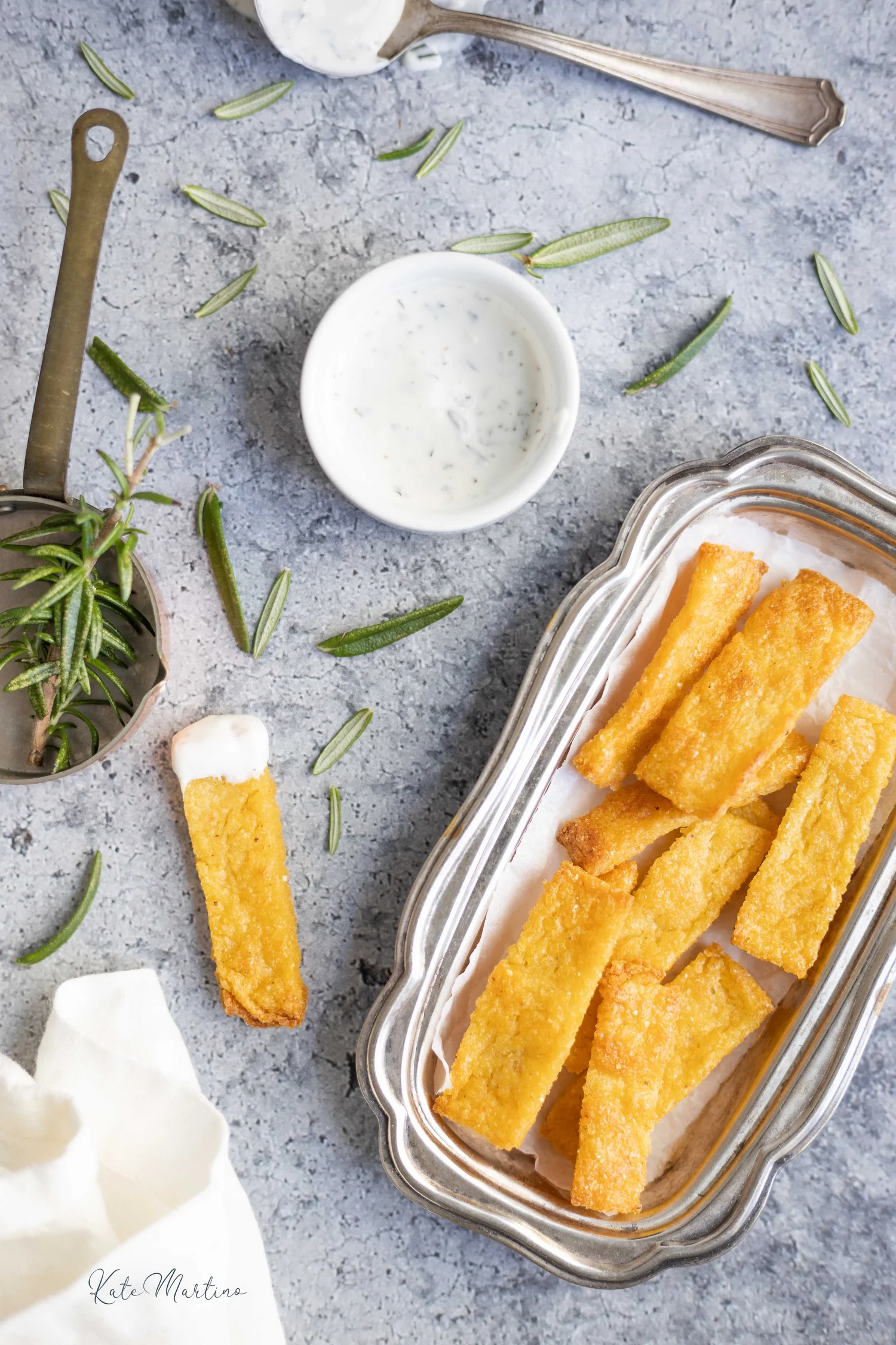 Crispy Baked Polenta Fries with Garlic Herb Dipping Sauce — Kate Martino