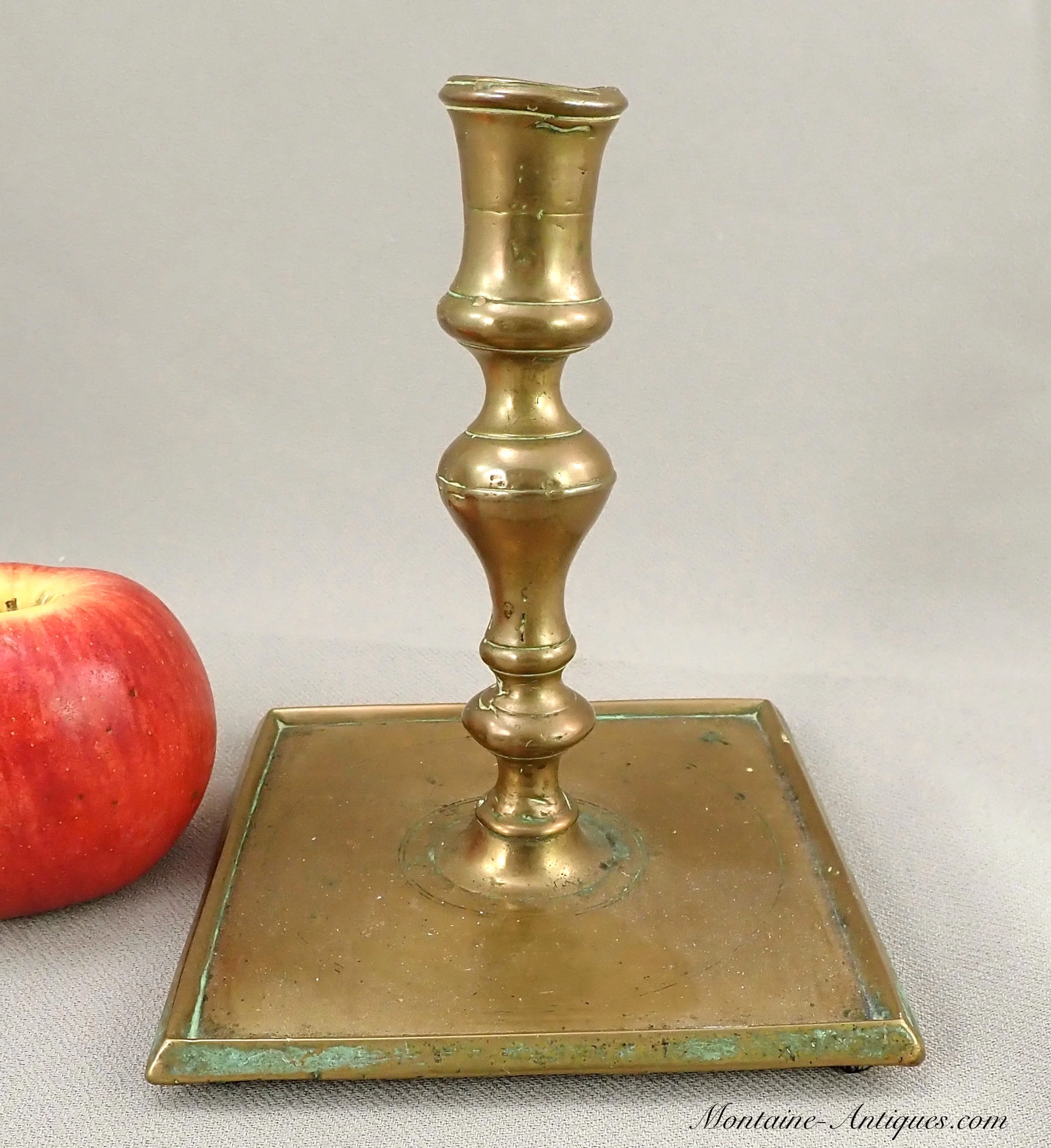 Brass Square Base Footed Candlestick c. 17th cent — Montaine-Antiques