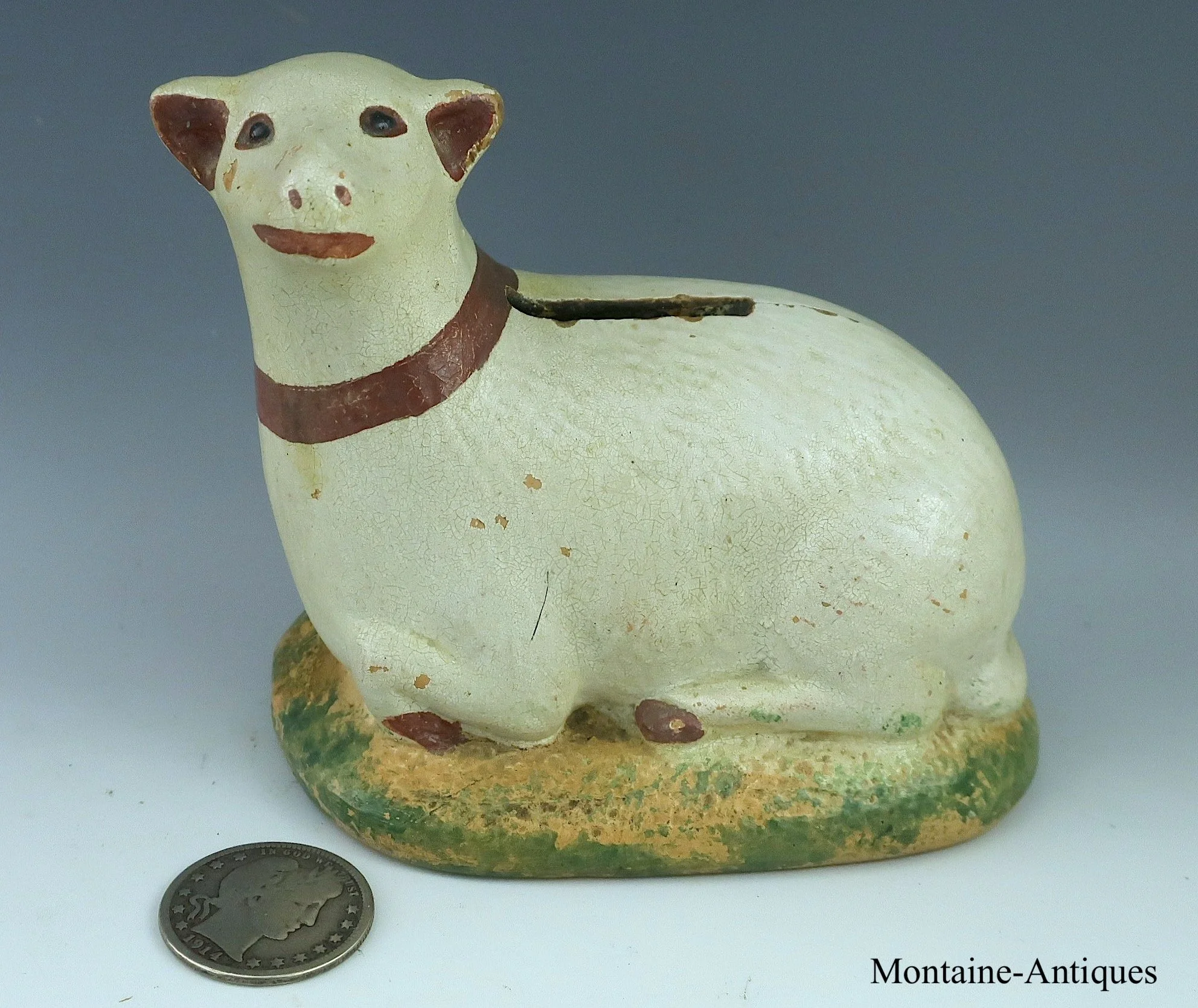 Antique Earthenware Lamb Bank circa 19th cent — Montaine-Antiques