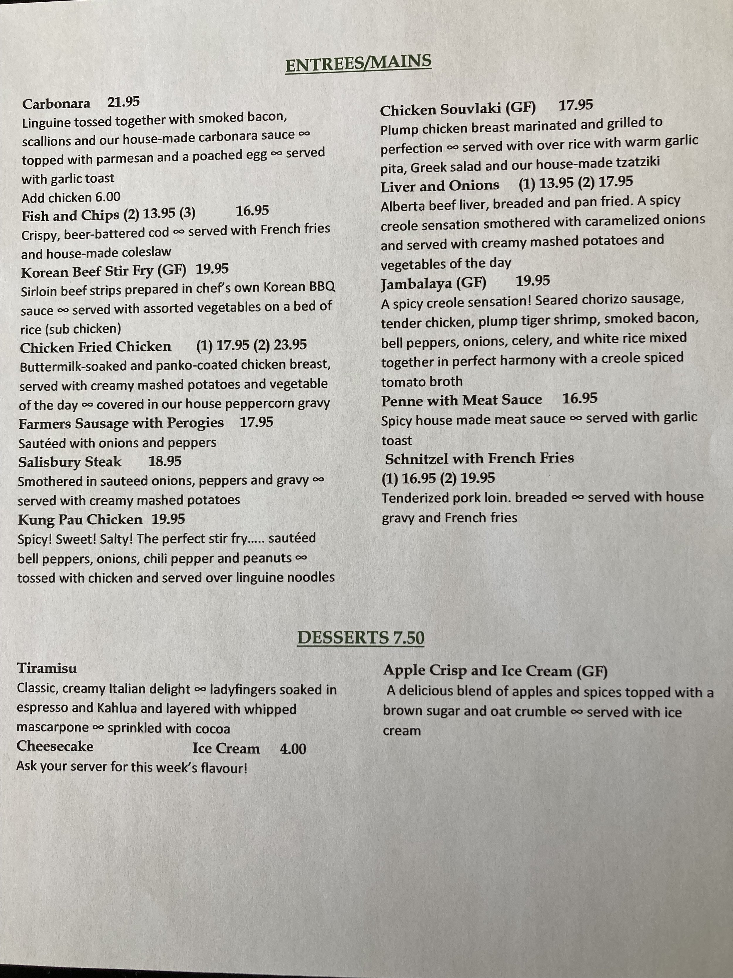 MENU — Coaldale Inn