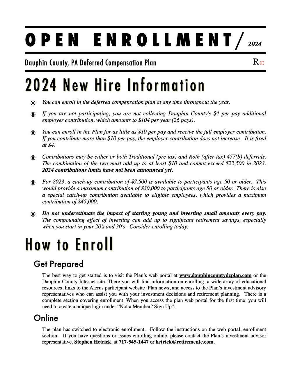 Open Enrollments — Dauphin County, PA Deferred Compensation Plan