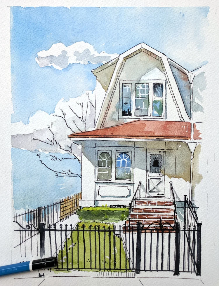 Watercolor And Pen Building