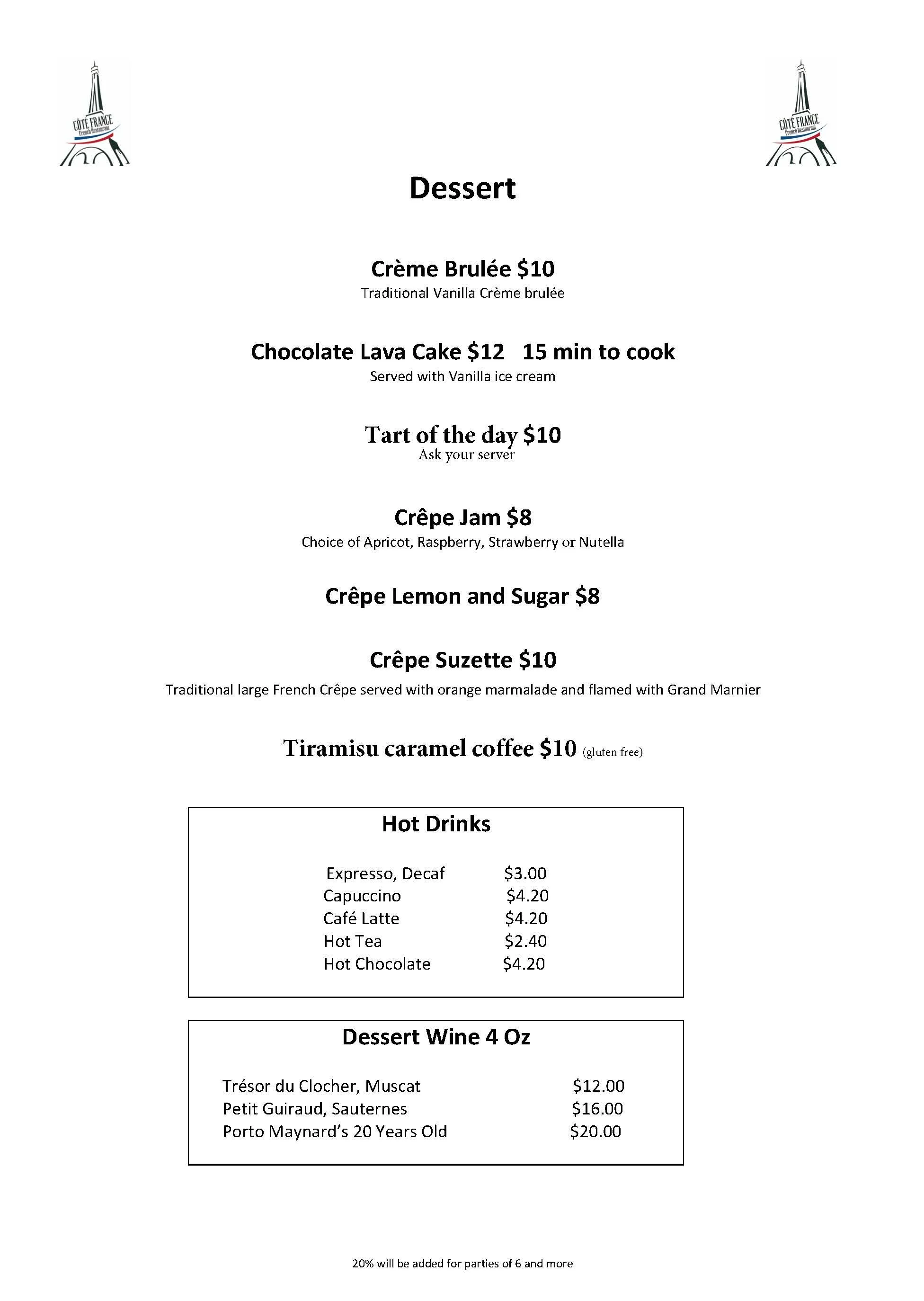 French Desserts Menu