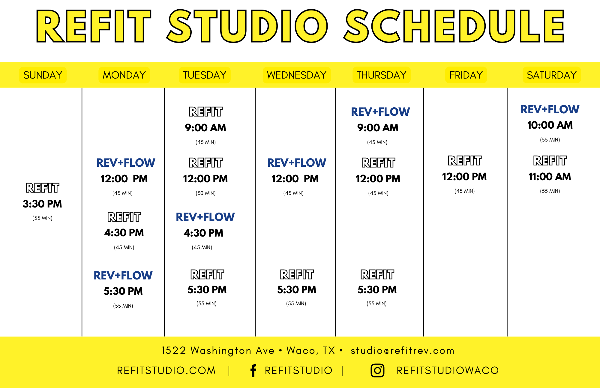 SCHEDULE — REFIT® STUDIO WACO