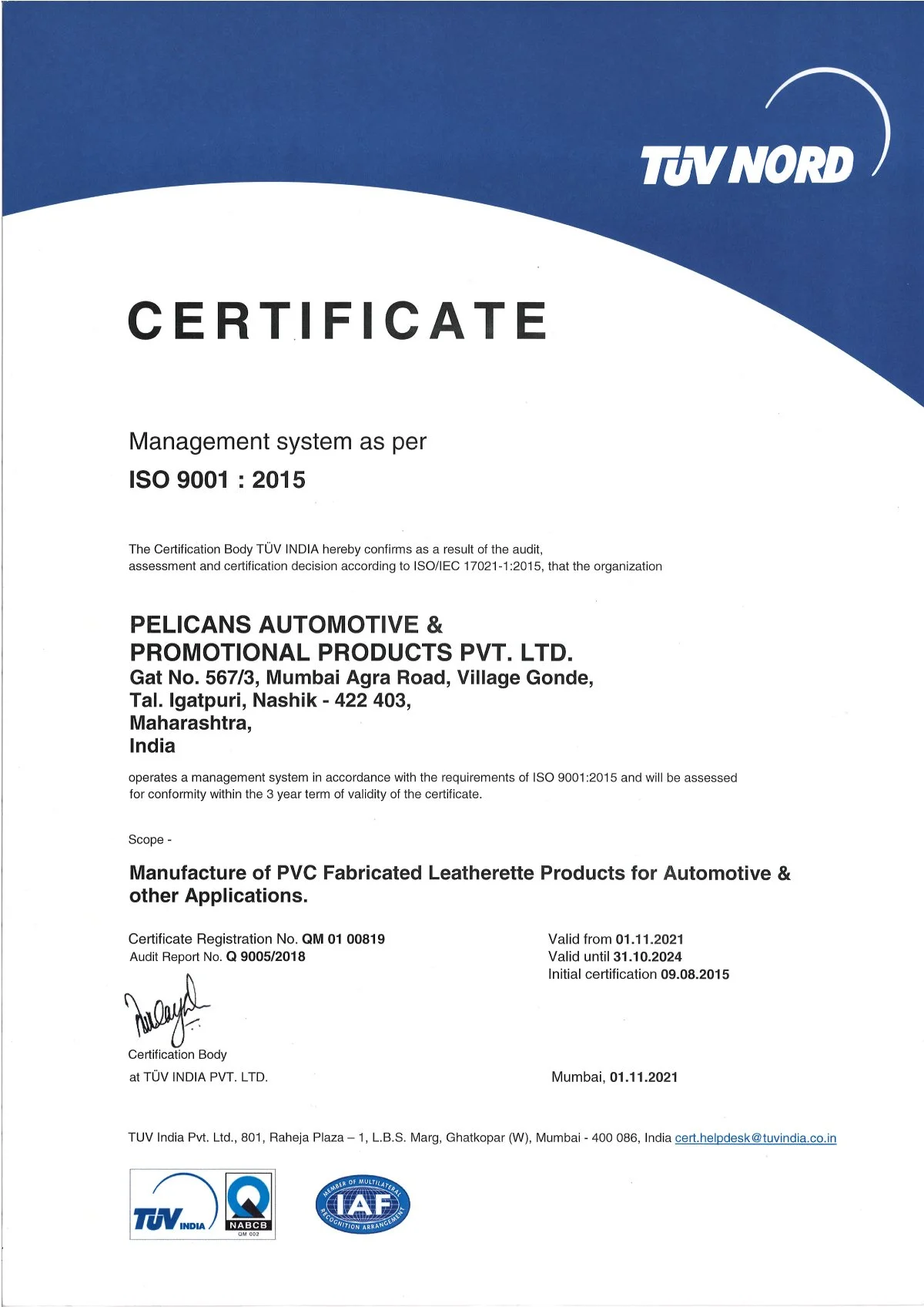 ISO certifications INDIA