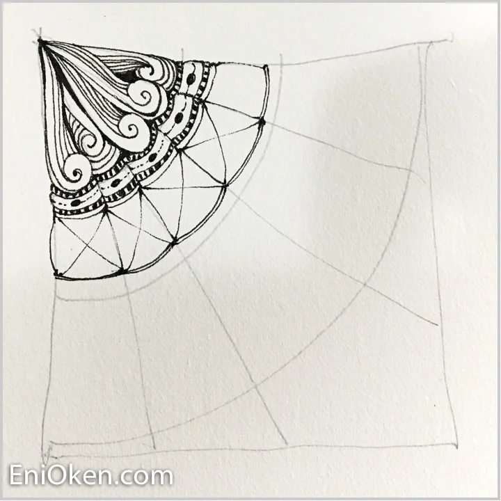 Fan string with old-pen hatching — Eni Oken