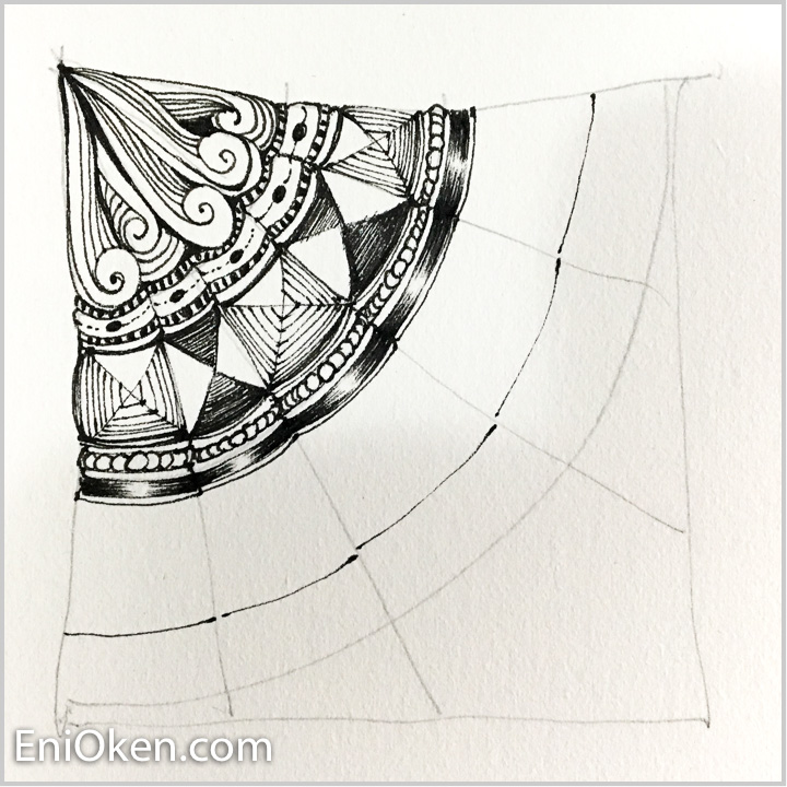 Fan string with old-pen hatching — Eni Oken
