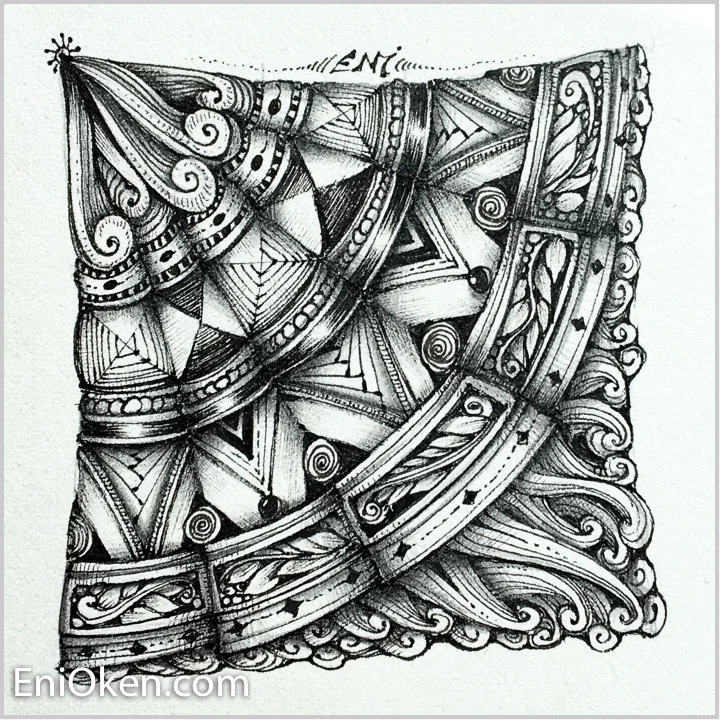 Fan string with old-pen hatching — Eni Oken