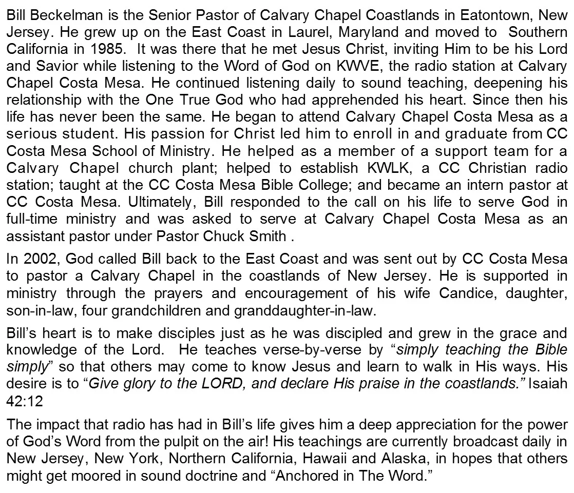 Pastor — Welcome to CCC on the Jersey Shore