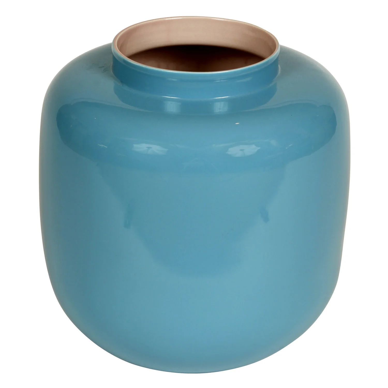 LARGE BLUE VASE WITH SHELL PINK INTERIOR — Meg Braff Designs