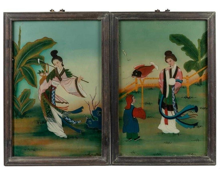 SET OF FOUR JAPANESE REVERSE PAINTINGS — Meg Braff Designs