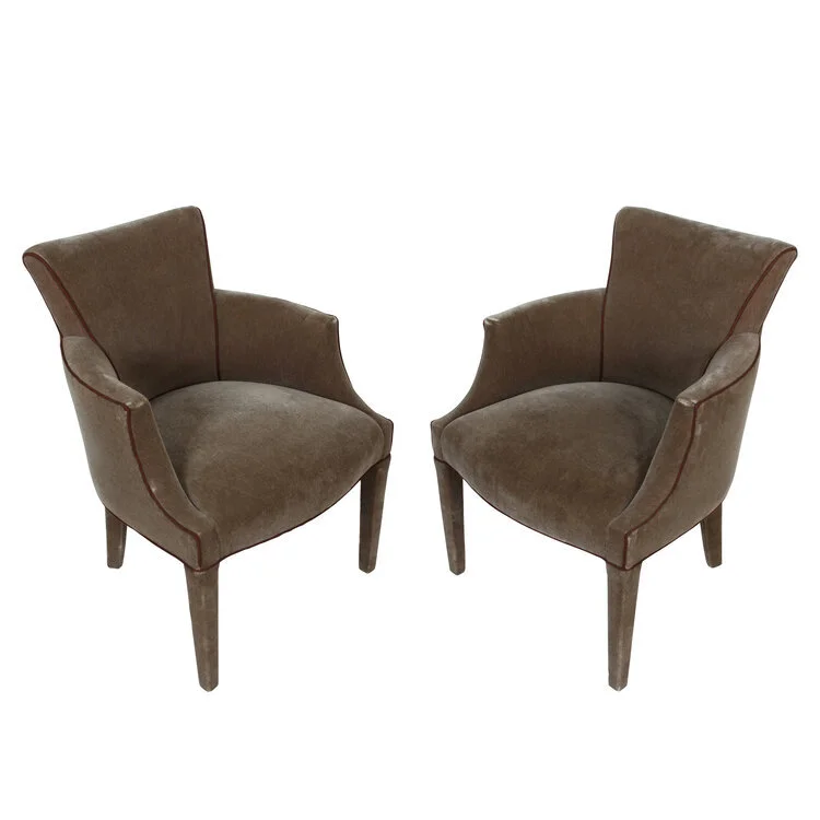 PAIR OF DONGHIA STYLE CHOCOLATE MOHAIR ARM CHAIRS — Meg Braff Designs