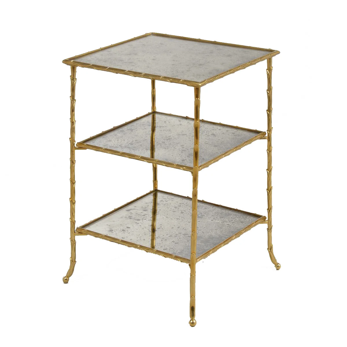 BRASS AND ANTIQUE MIRROR NIGHTSTAND MINI ETAGERE — Meg Braff Designs