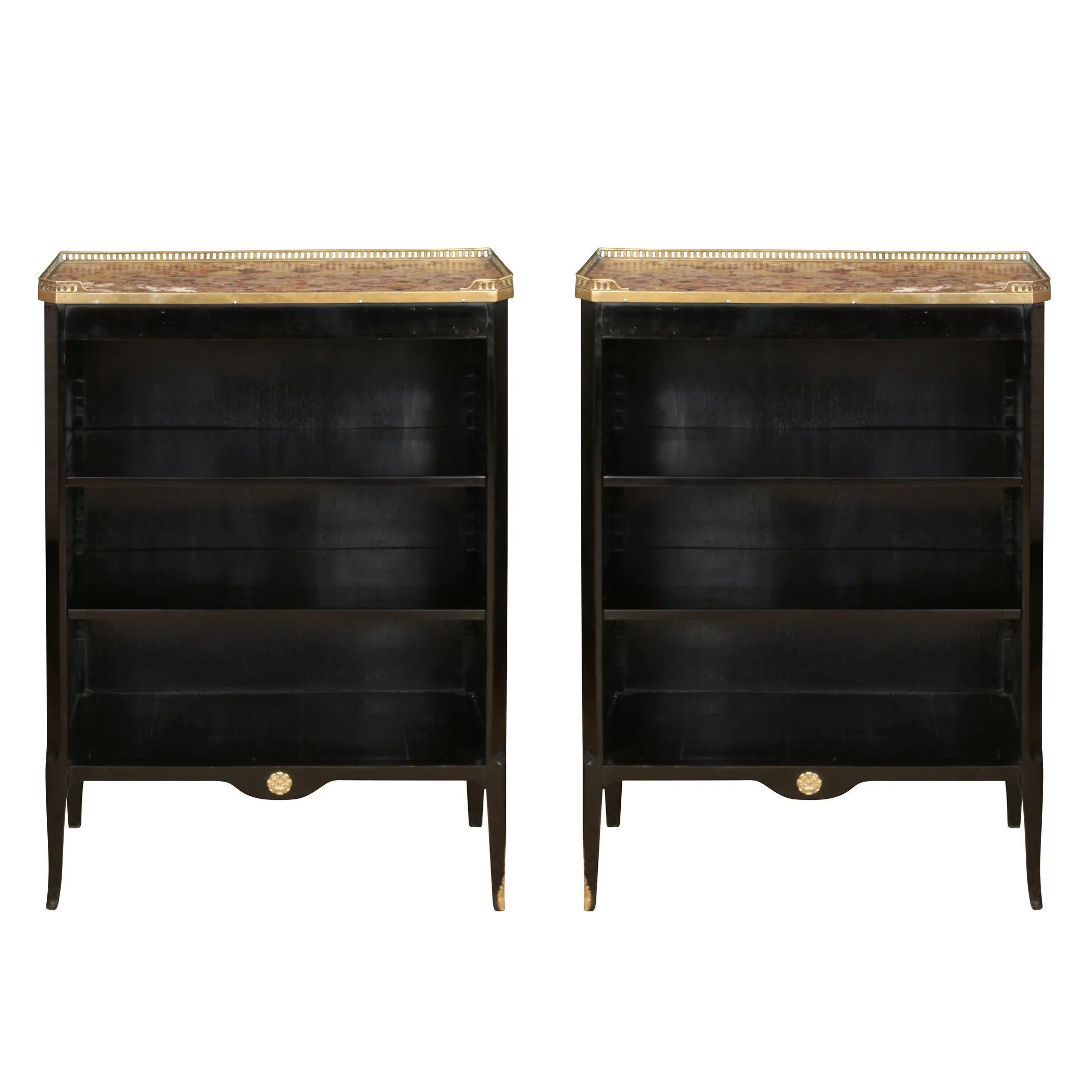 PAIR OF MARBLE TOP BOOKCASES WITH BRASS GALLERY AND MOUNTINGS — Meg ...
