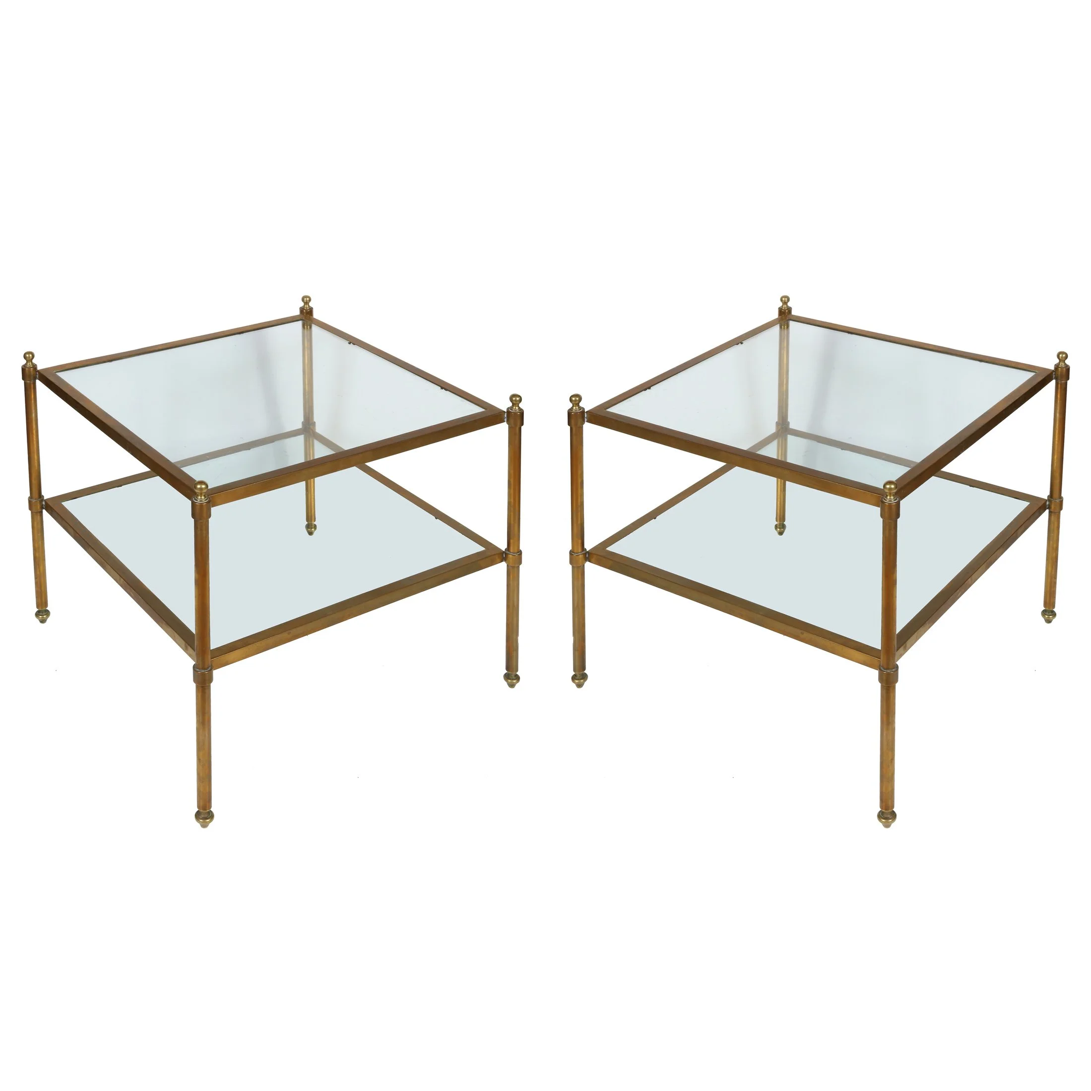 PAIR OF MID CENTURY TWO TIER BRASS AND GLASS SQUARE SIDE TABLES — Meg ...