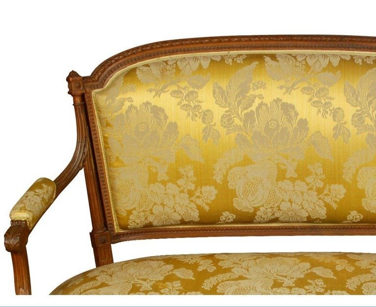 LOUIS XVI BEECHWOOD SETTEE IN DAMASK SILK — Meg Braff Designs