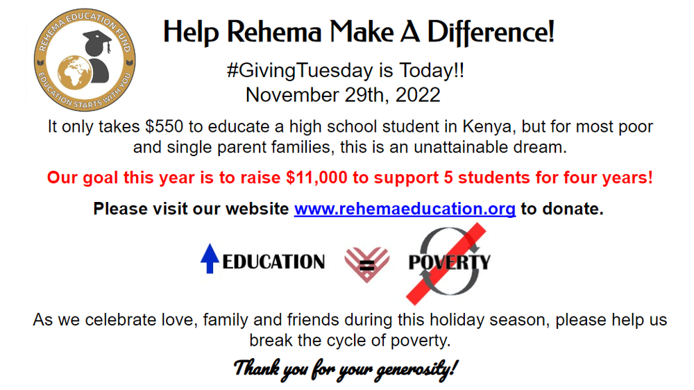 Giving Tuesday 2022 — Rehema Education Fund