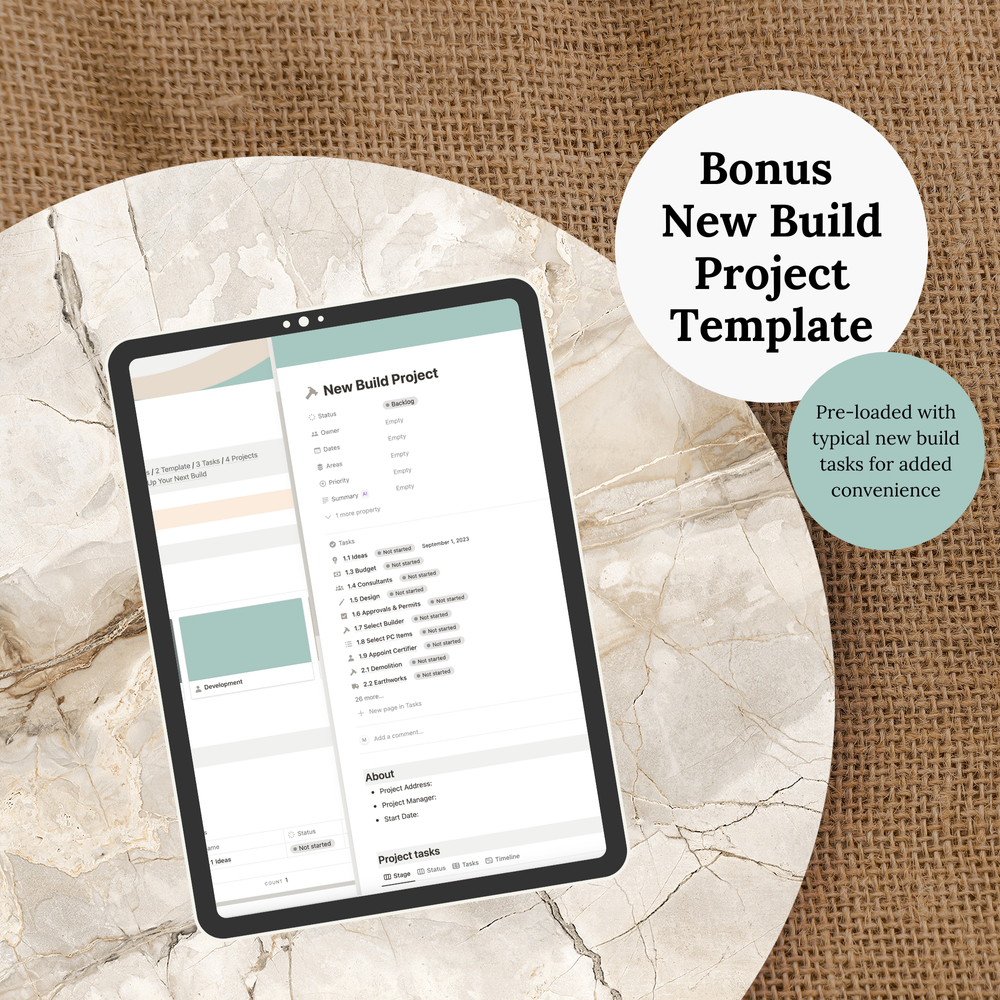 Home Building Renovation Project Tracker Notion Template — Design M Studio