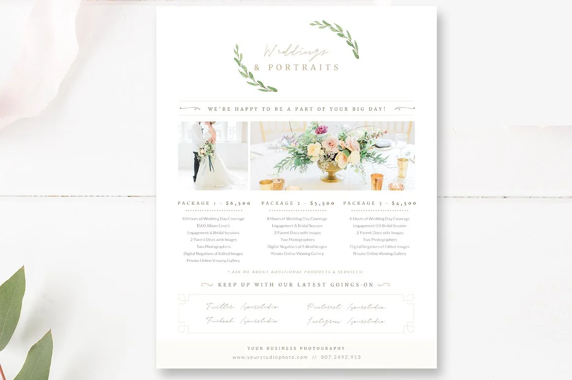 Live Wedding Canva Template Photography Price List Pricing Guide Design