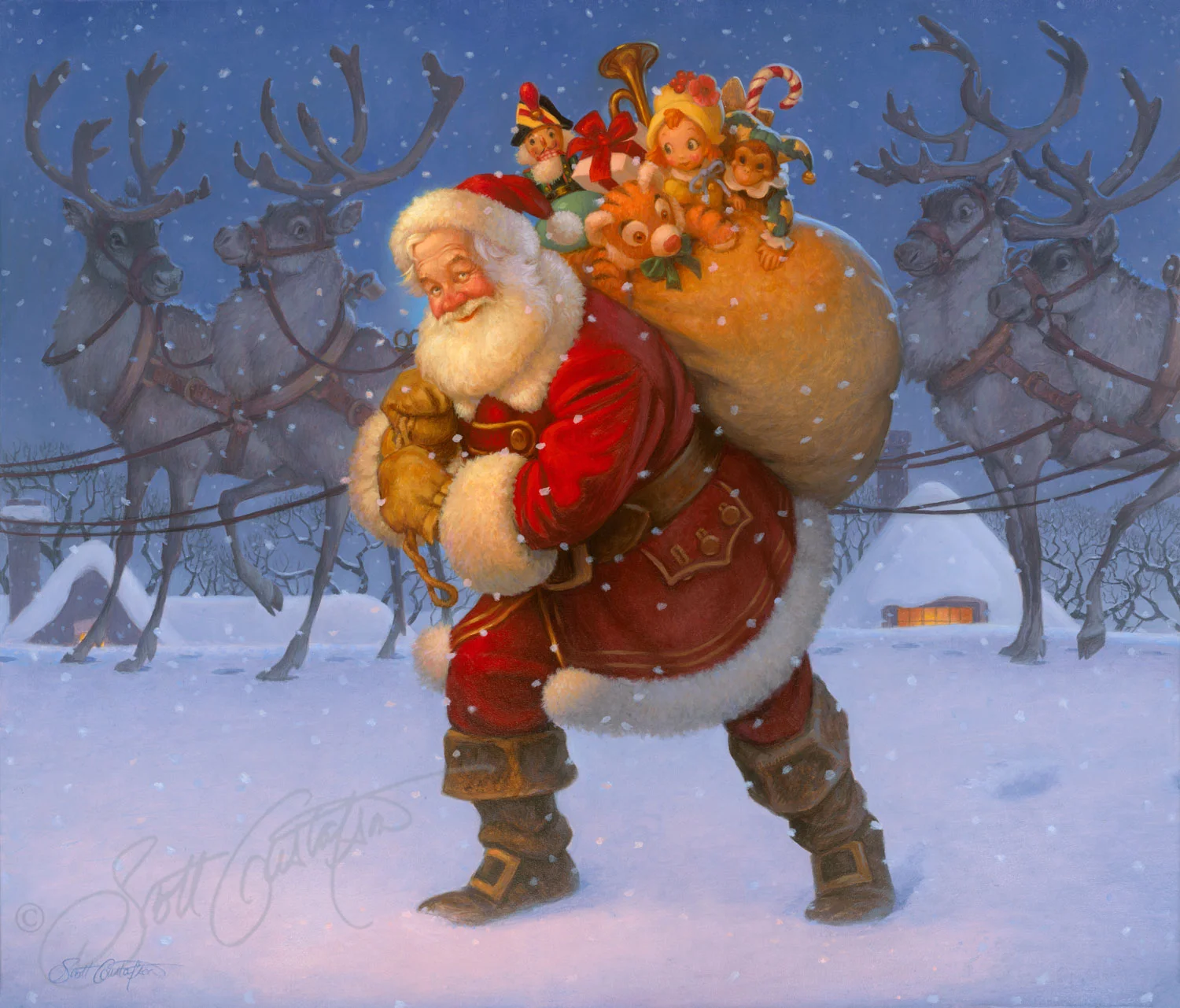 Santa with Reindeer — The Art of Scott Gustafson