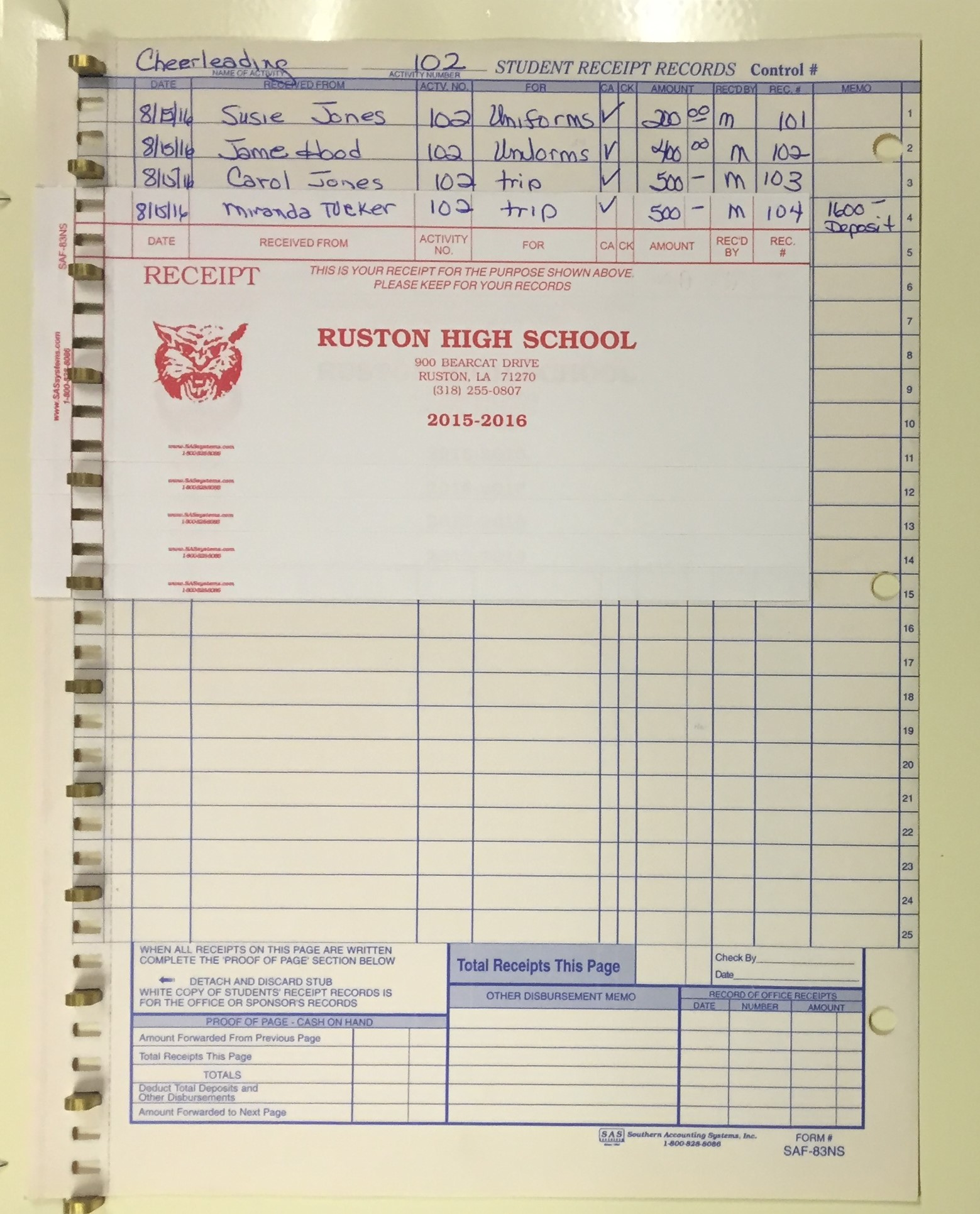 STUDENT RECEIPTS — SAS Printing