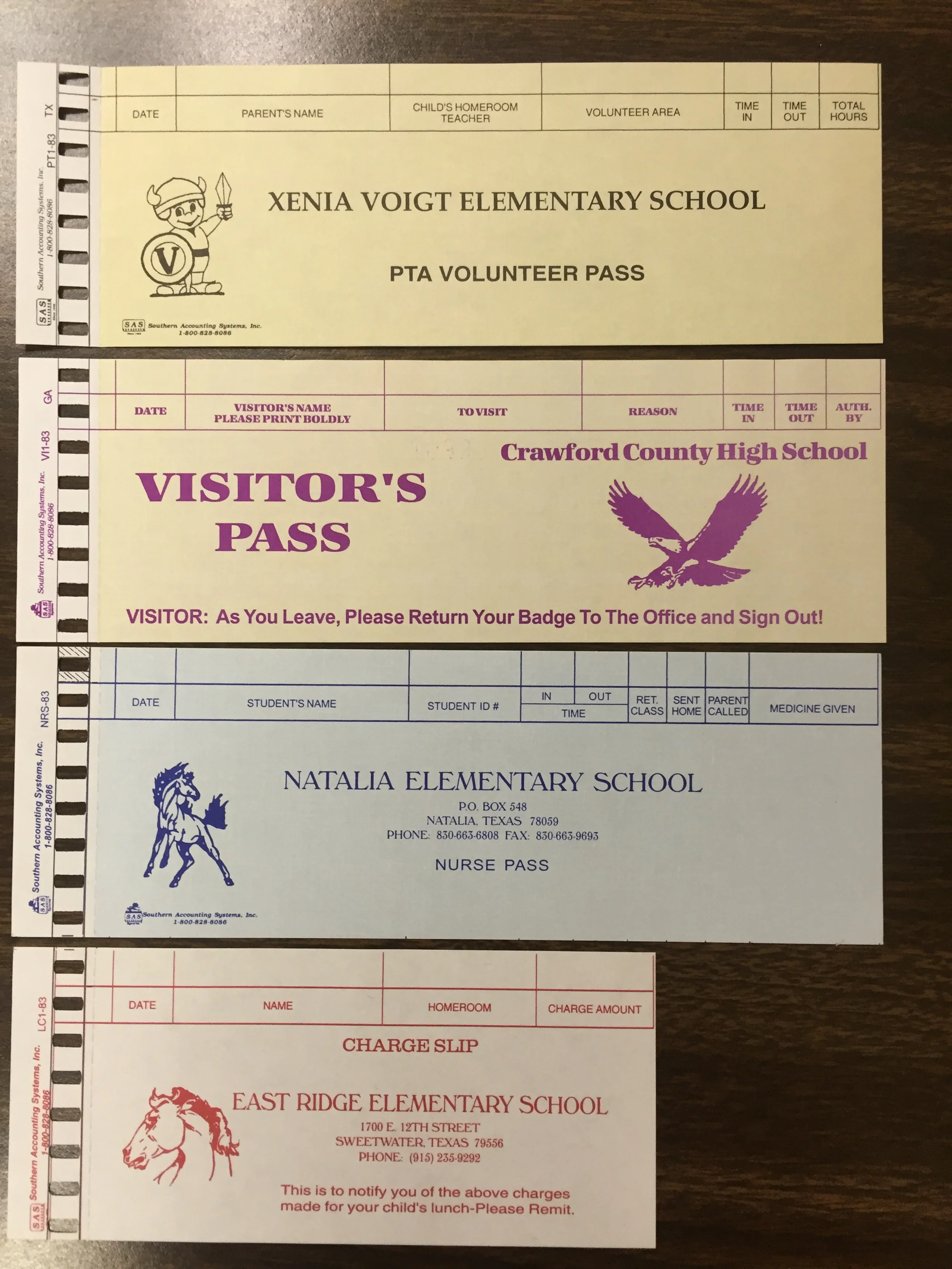 CHECK IN AND OUT PASSES — SAS Printing