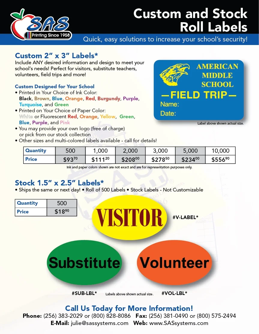 VISITOR LABELS — SAS Printing