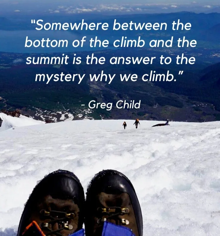 “Somewhere between the bottom of the climb and the summit is the answer ...